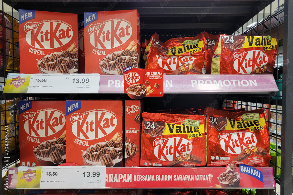 PENANG, MALAYSIA - 15 DEC 2023: A variety of Kit Kat chocolate bars are ...