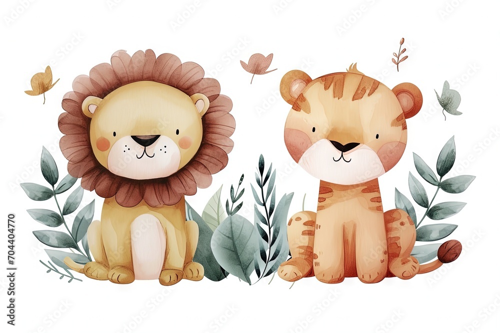 Very childish cute kawaii lion clipart vector, organic forms with ...