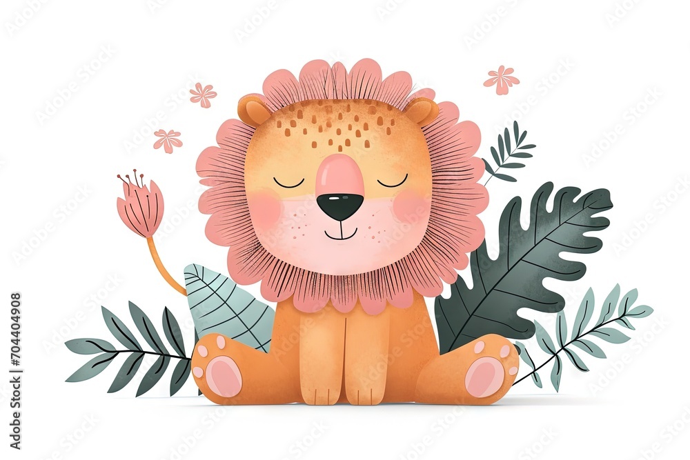 Very childish cute kawaii lion clipart vector, organic forms with ...