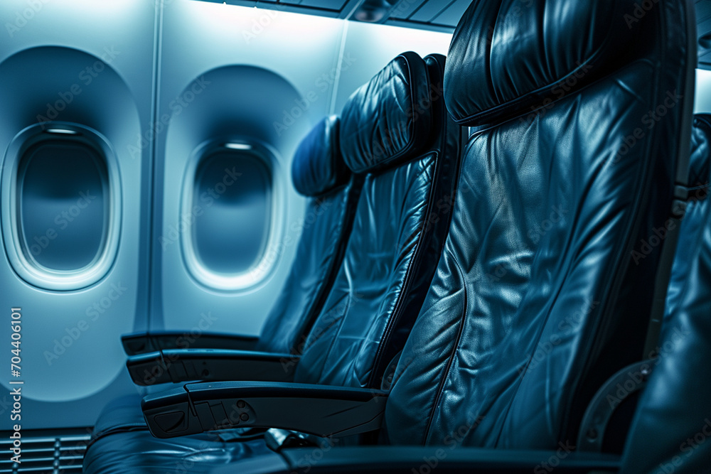 An airplane seat background typically features rows of seats arranged ...
