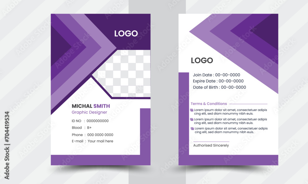 Modern & Creative ID Card Design Template in purple. Identity badge ...