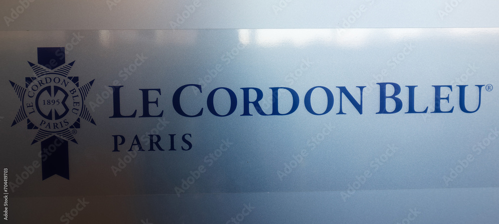 The logo of Le Cordon Bleu culinary school. Founded in Paris in 1895 ...