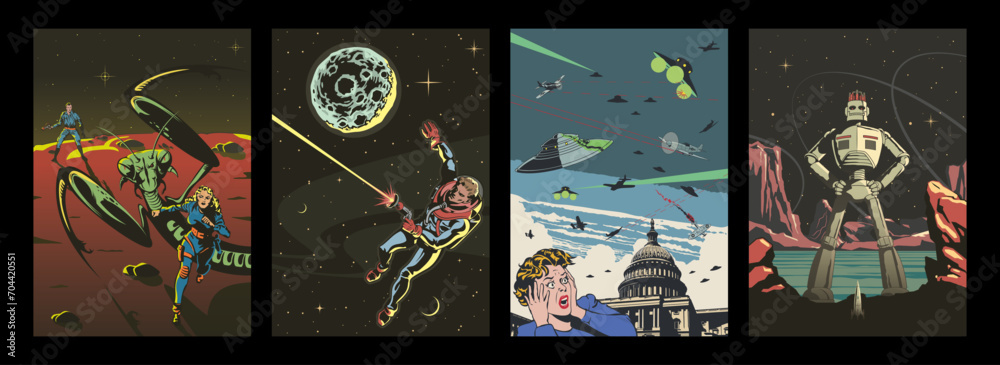 Retro Future Space Illustrations, Sci Fi Book Covers Style Posters ...