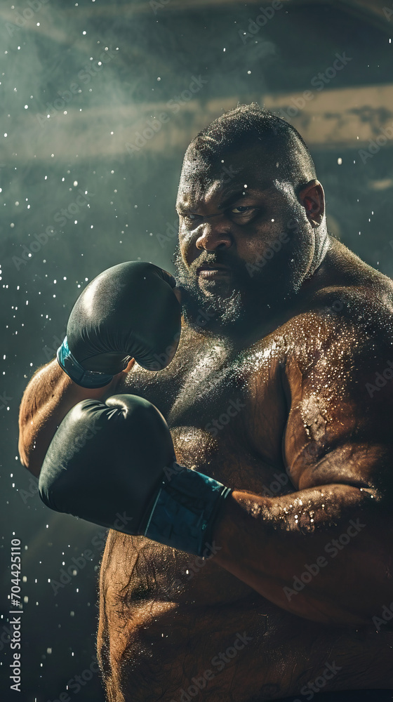 Foto de Sweaty Black Man, Heavyweight Boxer, Striking a Boxing Pose ...