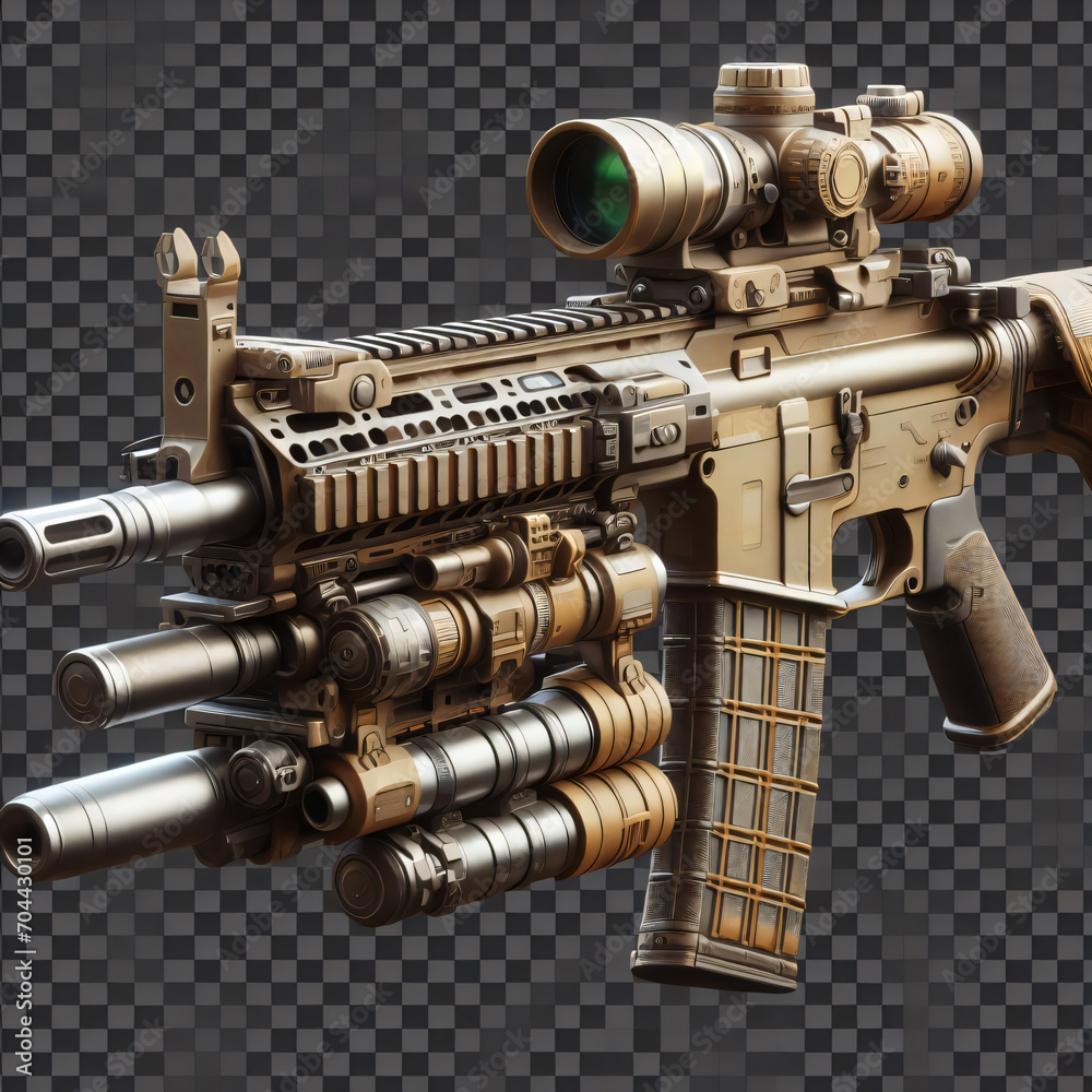 Realistic model of an automatic rifle with various add-ons and ...