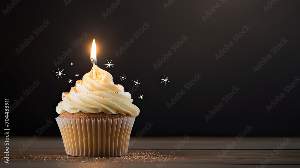 A simple yet elegant birthday cupcake with a single candle, set on a ...