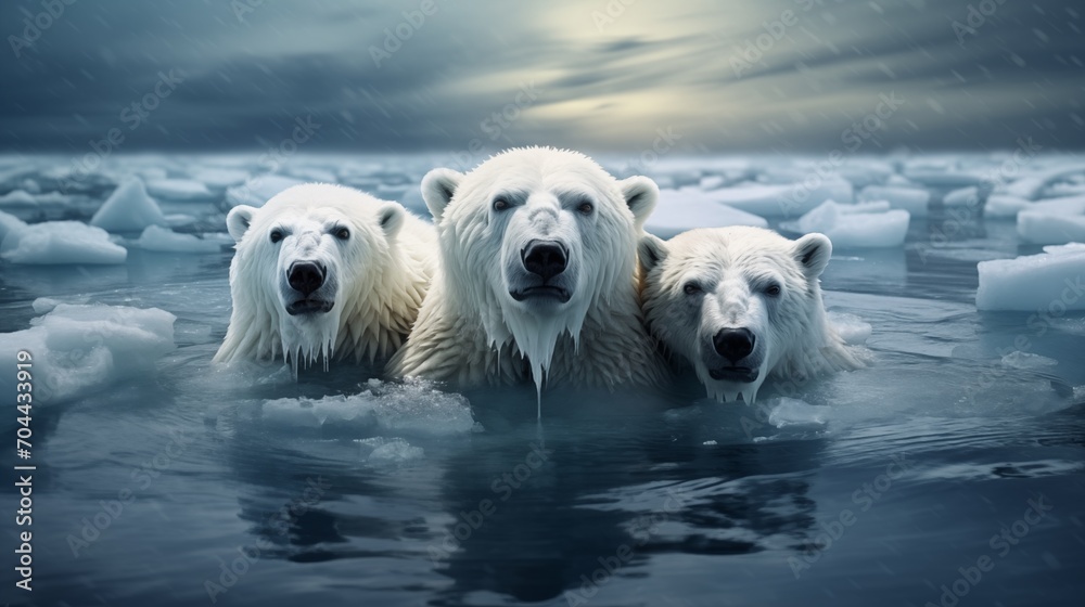 melting polar ice caps and endangered polar bears, symbolizing the ...