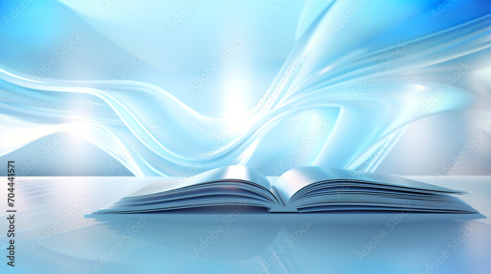 A 3D digital artwork of an open book with pages fluttering, set against ...