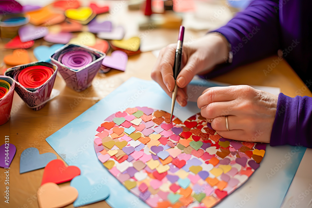Crafting Homemade Valentine's Day Card,: An artistic scene of hands ...