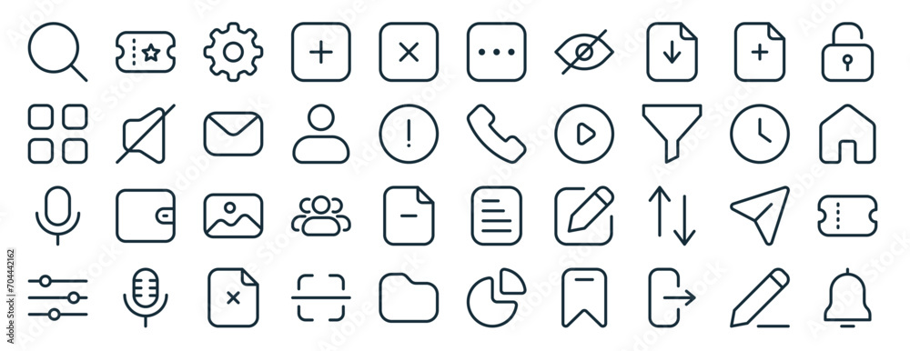 Vecteur Stock set of 40 outline web user interface icons such as ticket ...