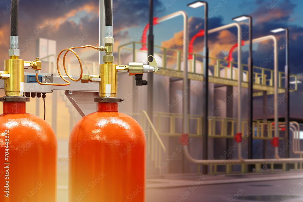 Industrial fire extinguishing system. Automatic fire extinguishers near ...