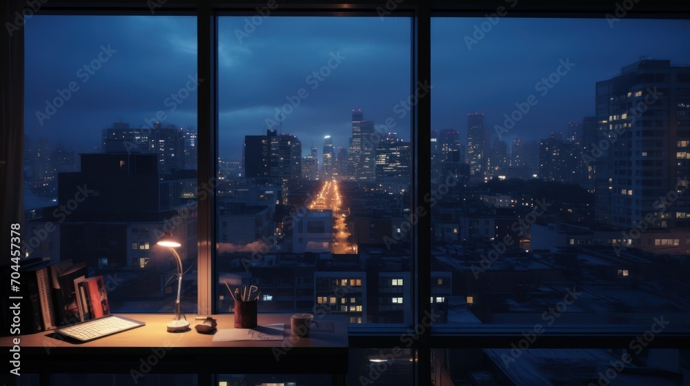 City night view from the office window. Big city background at night ...