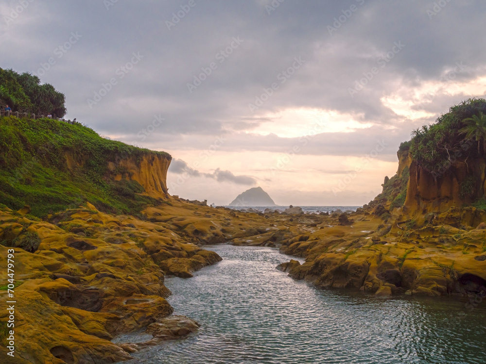 The coastal area of the island forms rocks with special shapes at the ...