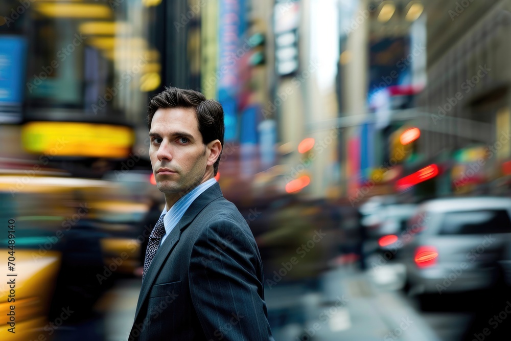 Amidst the hustle and bustle of the city, a sharply dressed man exudes ...