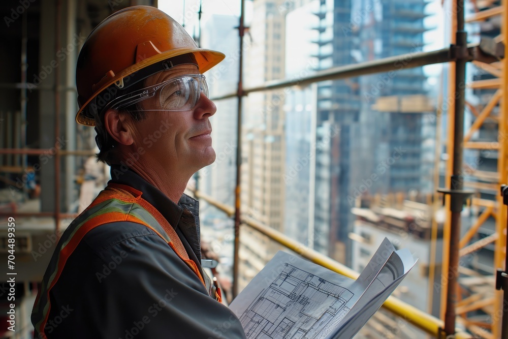 A determined engineer donning his workwear, complete with a hard hat ...