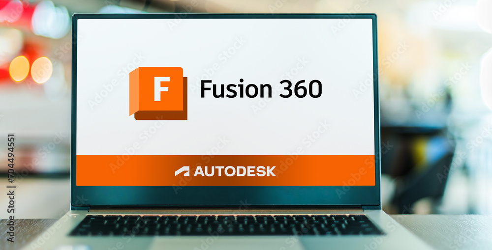 Laptop computer displaying logo of Autodesk Fusion 360 Stock Photo ...