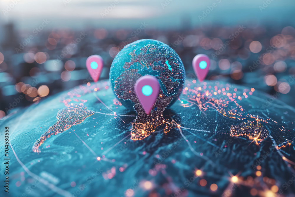 3D earth globe with pinpoints online deliver service, delivery tracking ...