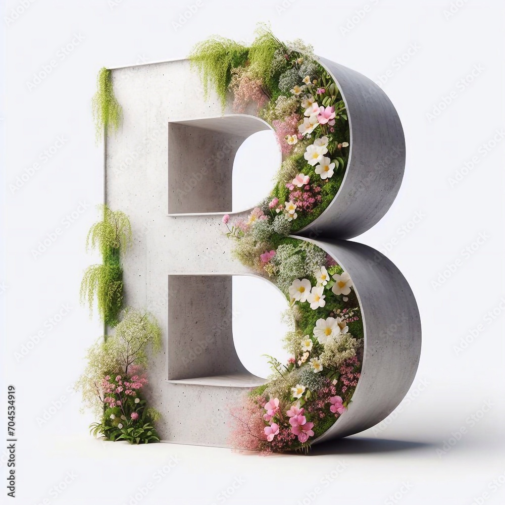 B letter shape 3D Lettering That Blends Concrete With Nature. AI ...