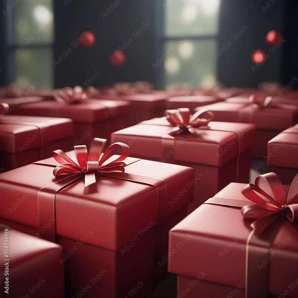 Crimson Elegance Unveiled: Array of Red Gift Boxes with Intricate Bows ...