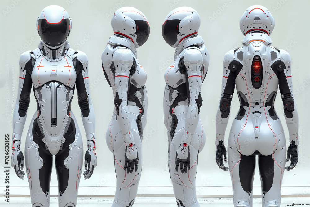 Female wear robotic space suit, future technology Stock Illustration ...