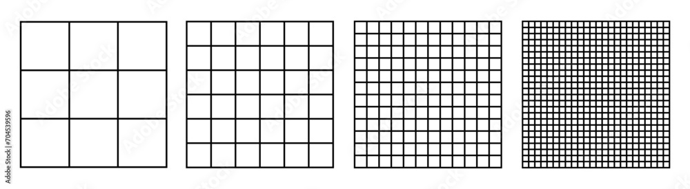 Grid pattern set. Square grid lines black background. Grid templates ...