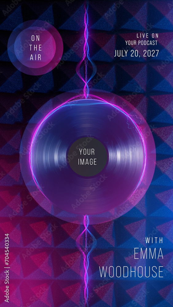Neon Vinyl Records Round Audio Visualizer for Podcast Stock Template ...