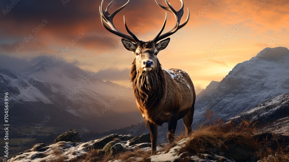 Composite picture of majestic red deer buck in Gorgeous Alpine Glow ...