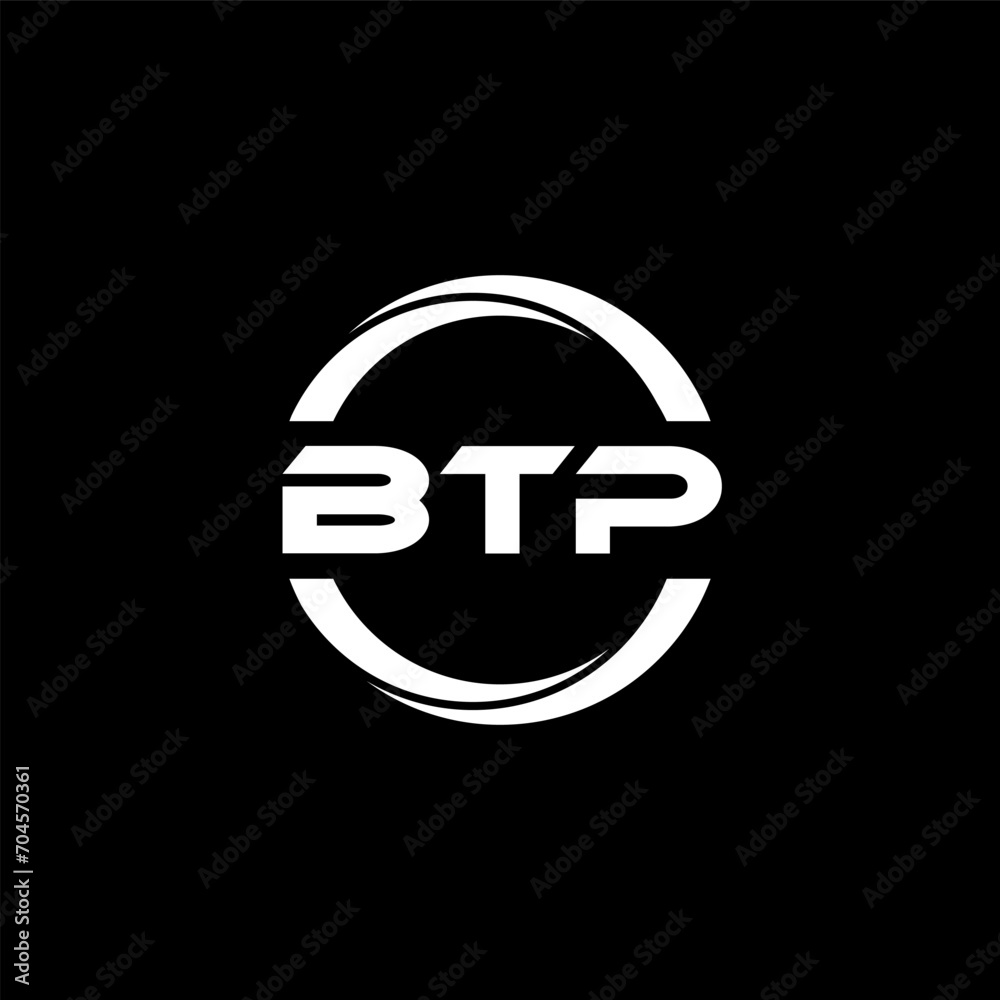 BTP letter logo design with black background in illustrator, cube logo ...