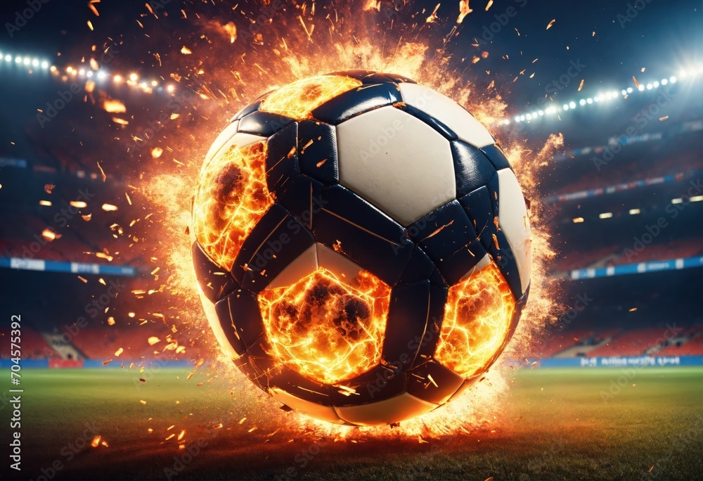 Un ballon de football qui explose dans un stade - generative AI Stock ...