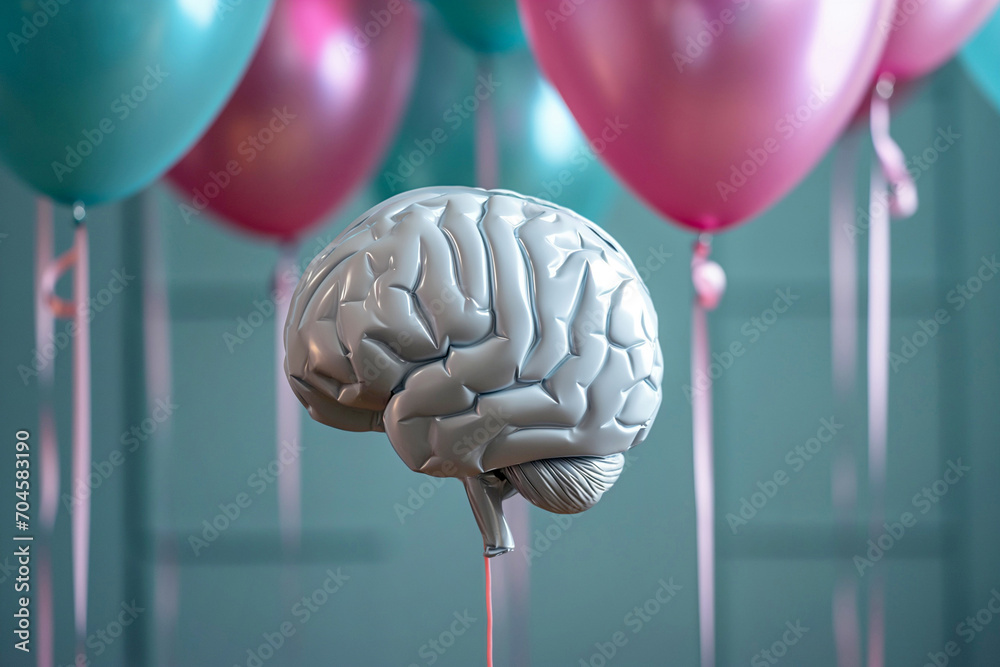 Brain shaped inflated helium balloon. Inspiration and new ideas concept ...