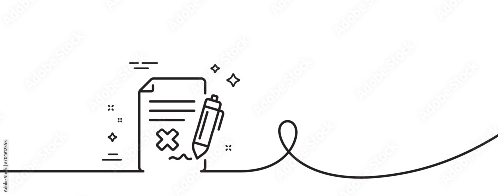 Reject file line icon. Continuous one line with curl. Decline document ...