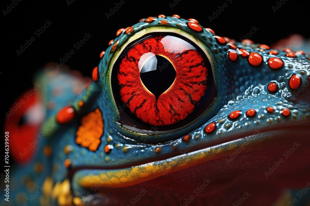This image showcases a detailed close-up of the eye of a frog ...