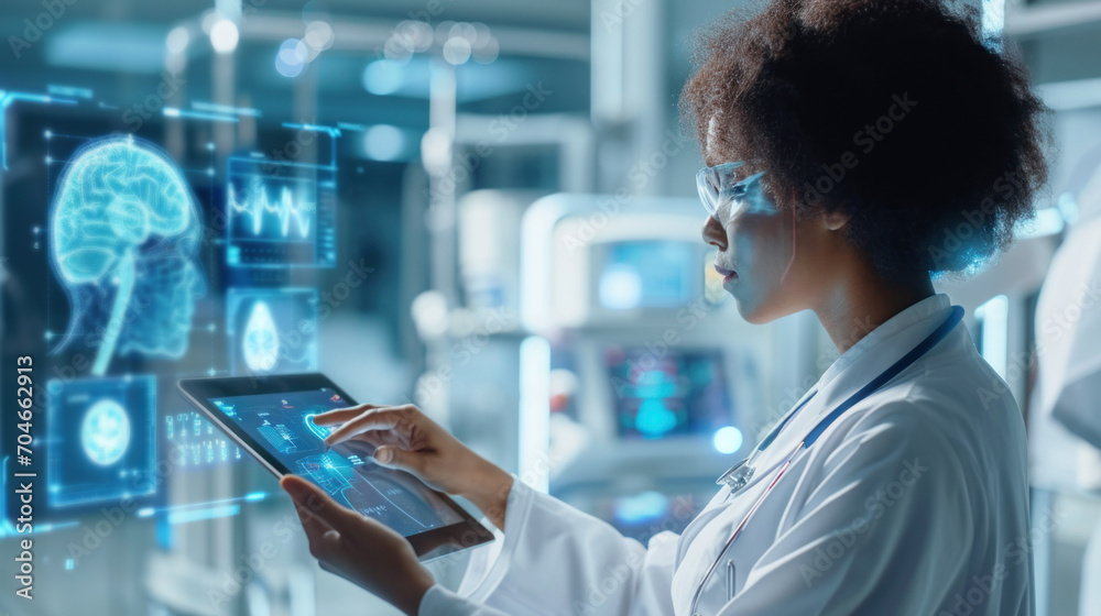 Virtual AI Assistant displayed on a tablet or screen. Artificial intelligence emerging role in ...