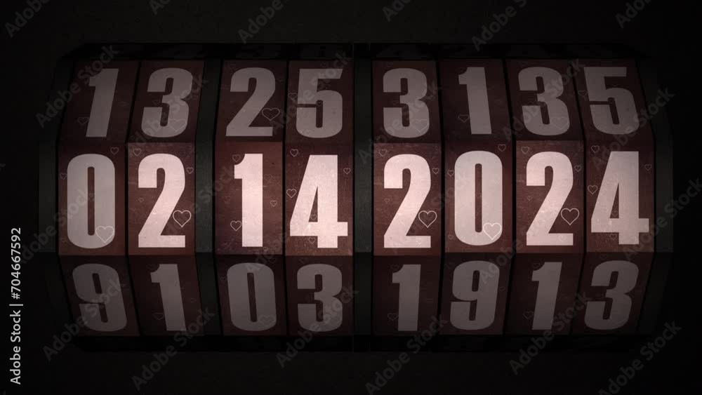 Vintage rotating counter with hearts switches to Valentines day 2024 ...