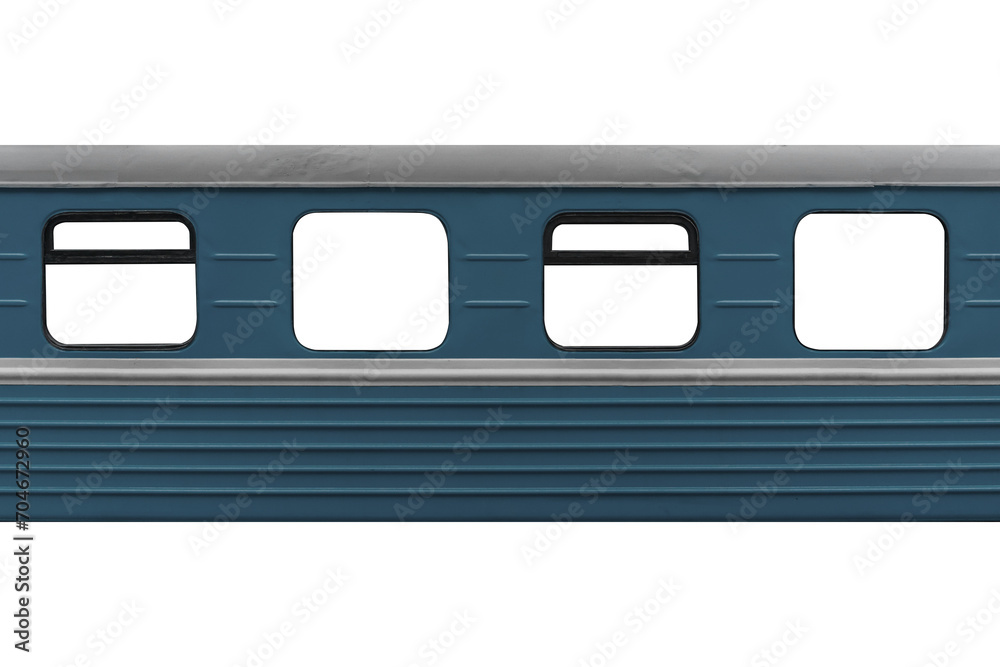 Textured body of an old metal passenger rail car with white line ...