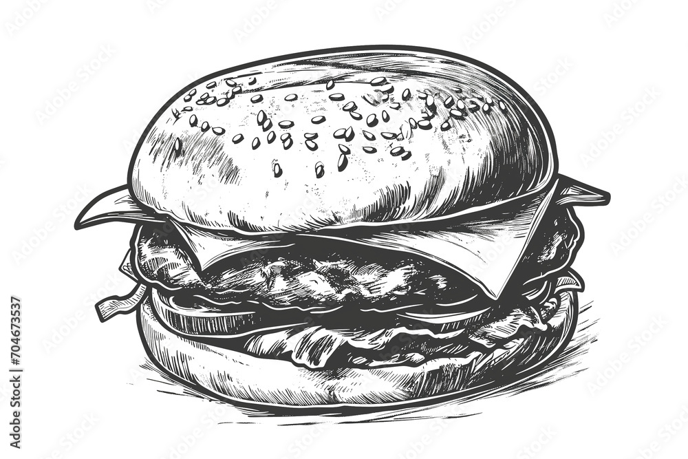 schematic drawing of a burguer, without coloring, ideal for packaging ...