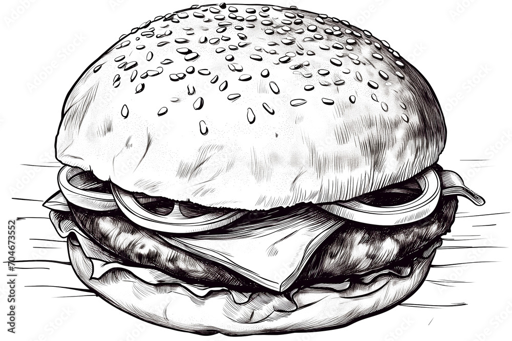 schematic drawing of a burguer, without coloring, ideal for packaging ...