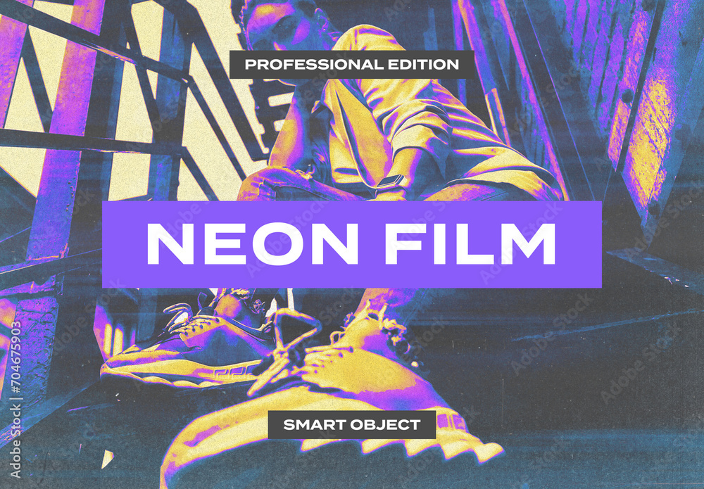 Neon Film Retro Photo Effect Paper Texture Template Mockup Overlay ...