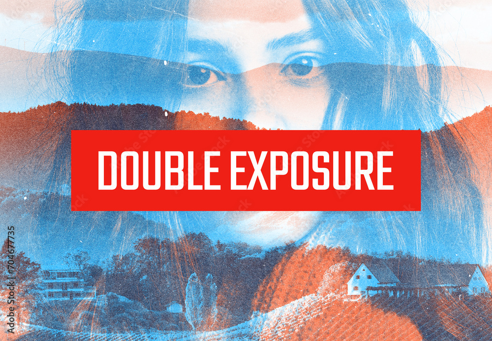 Double Exposure Grain Photo Effect Paper Texture Template Mockup ...