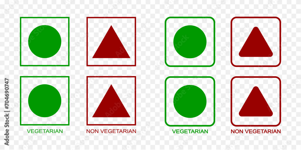 Vegetarian and non-vegetarian icons. Vegan food labels. Green circle ...