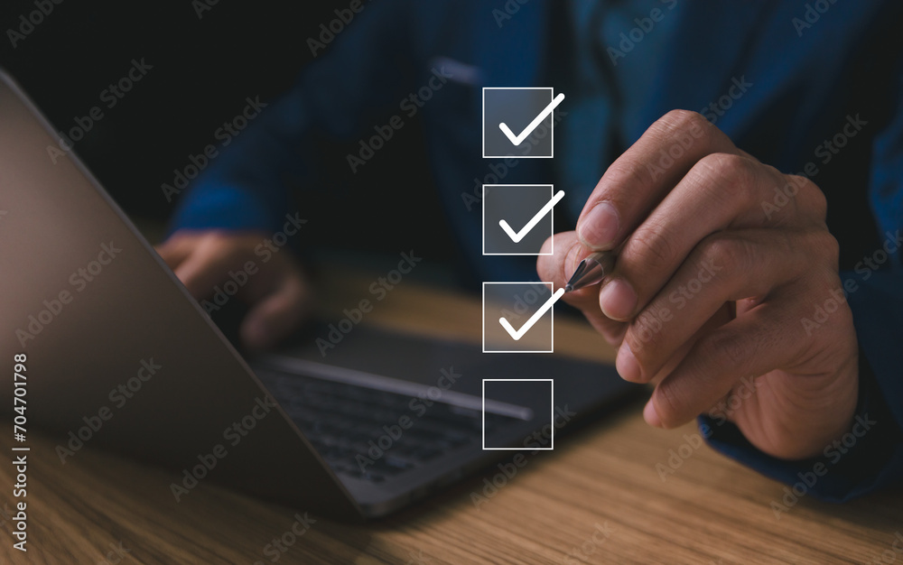Checklist concept, business person checklist tick answer sign in ...