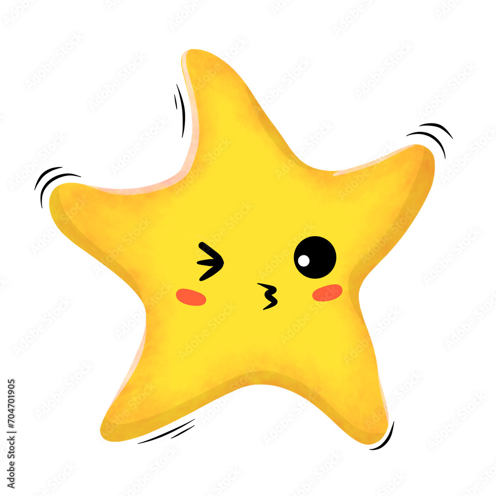 Cute star winking face cartoon kiss hand drawn stars yellow clipart mbe ...