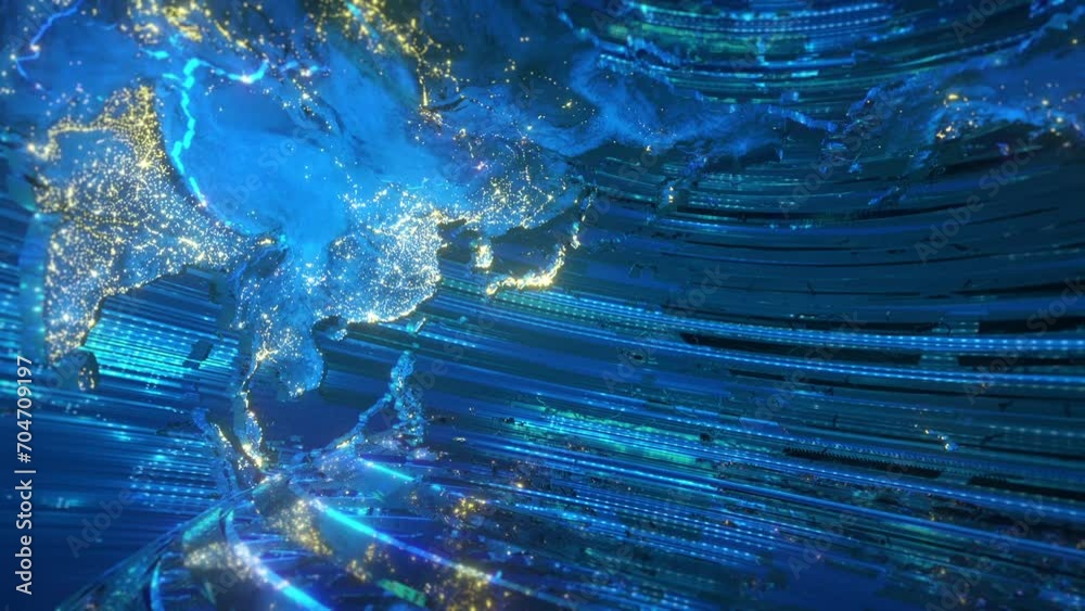 Global earth map rotating digital world breaking news Studio Background ...