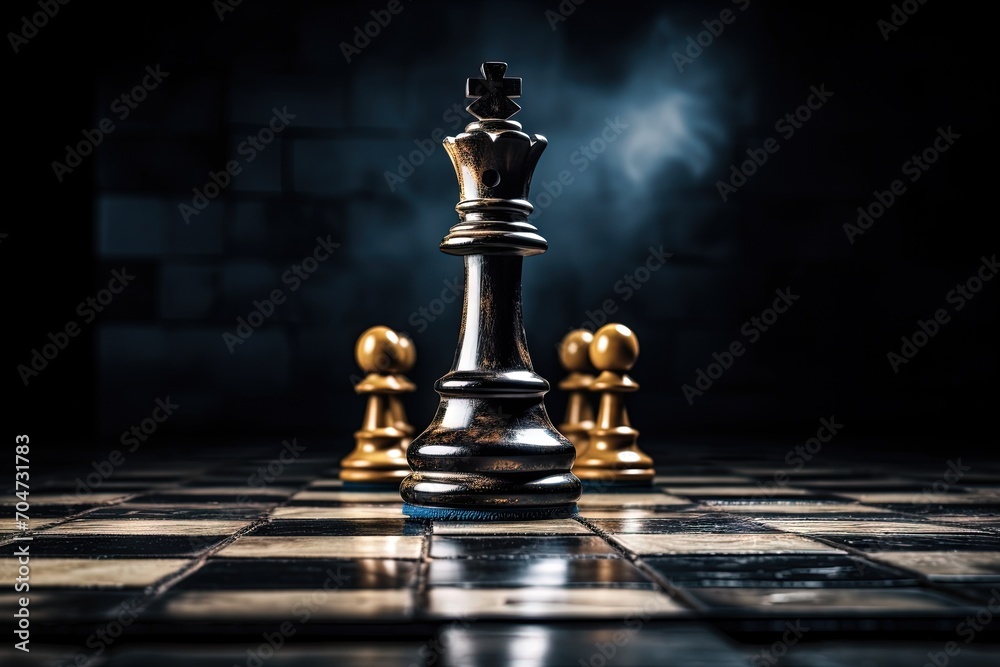 Chess game with king winning on black background Success business ...