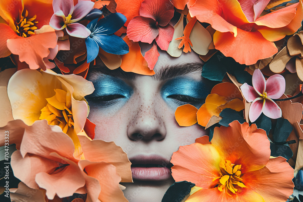 An Exciting Paper Collage Featuring a Girl's Face Intertwined with ...