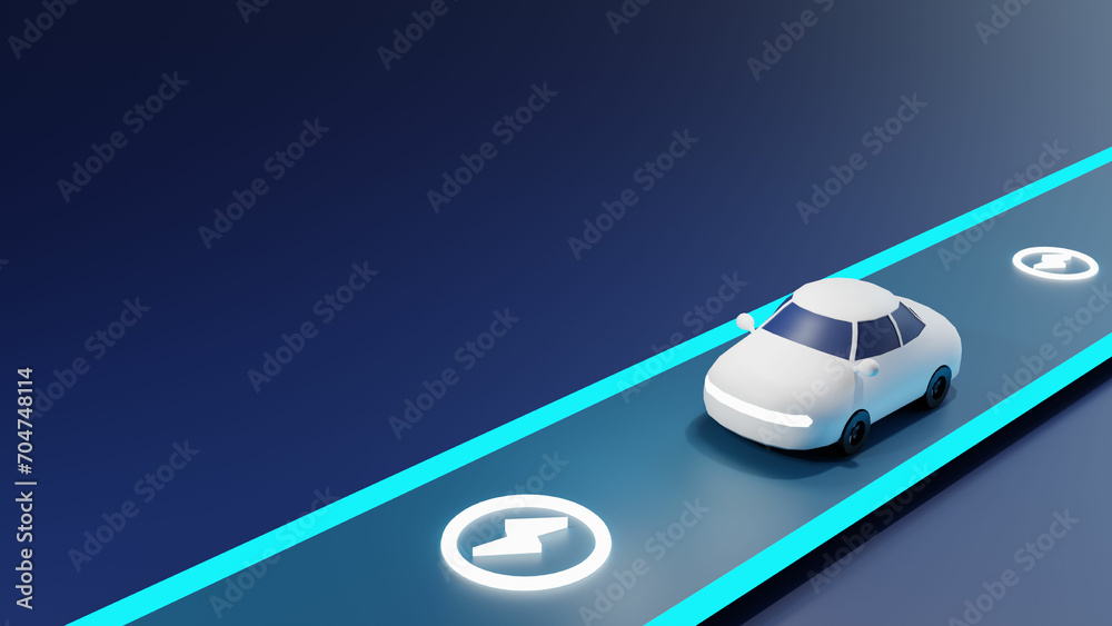 EV car with charging road, Electric vehicle car charge battery from ...