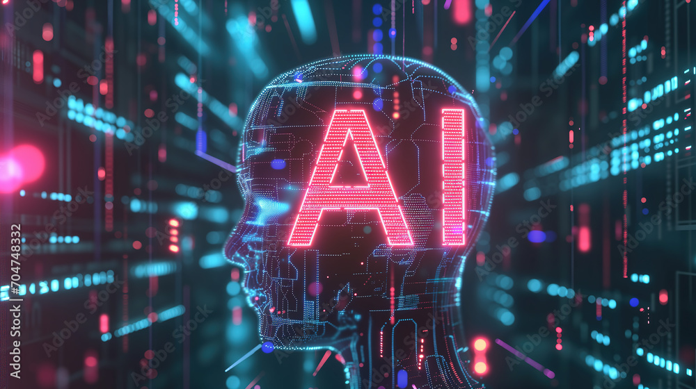 Futuristic Artificial Intelligence: Holographic Profiles, Glowing Data ...