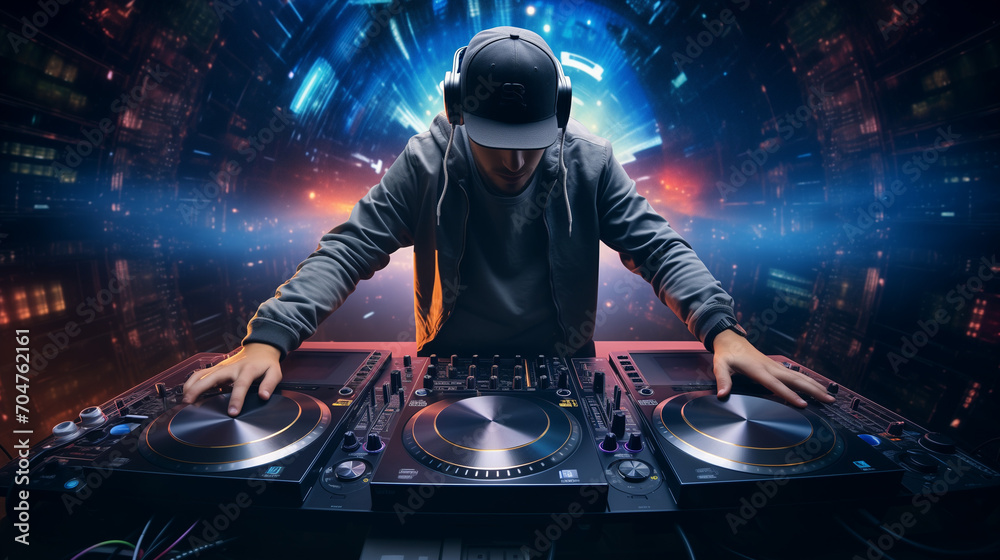 Dj controller with headphones on top of it, dj mixing music, Ai ...