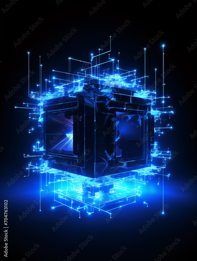A 4 Dimensional Tesseract That Releases Massive Blue Energy Stock Illustration Adobe Stock