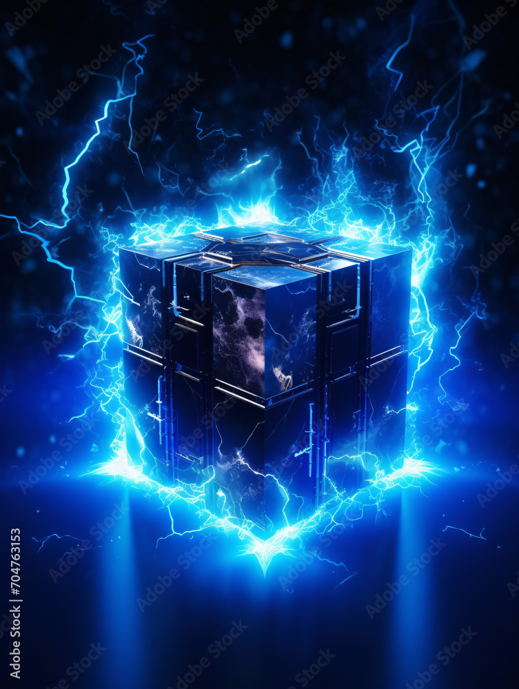 A 4-dimensional Tesseract that releases massive blue energy Stock ...